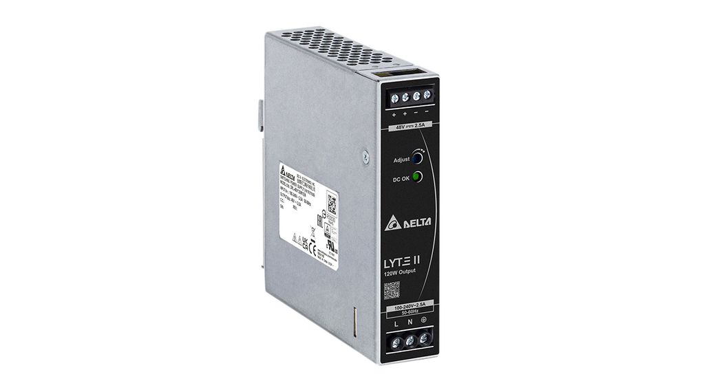 DRL-48V120W1EN | Delta-Electronics DIN Rail Power Supply 89.5% 48V 2.5A ...