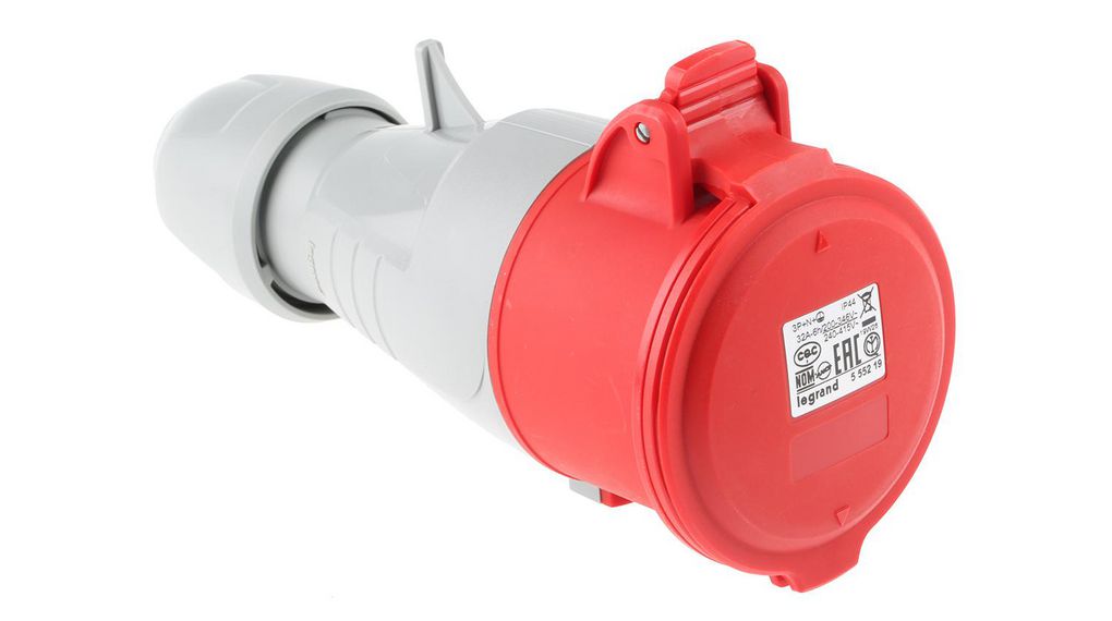 555219 | Legrand , P17 Tempra Pro IP44 Red Cable Mount 3P + N + E ...