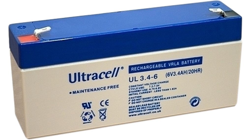 UL3 4 6 Ultracell Ladattava Akku Lyijyakku 6V 3 4Ah Lattaliitin