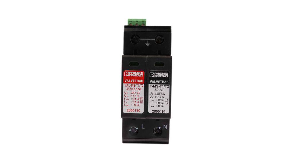 2800186 | Phoenix Contact 1 Phase Surge Protector, 50kA, 250V ac, DIN ...