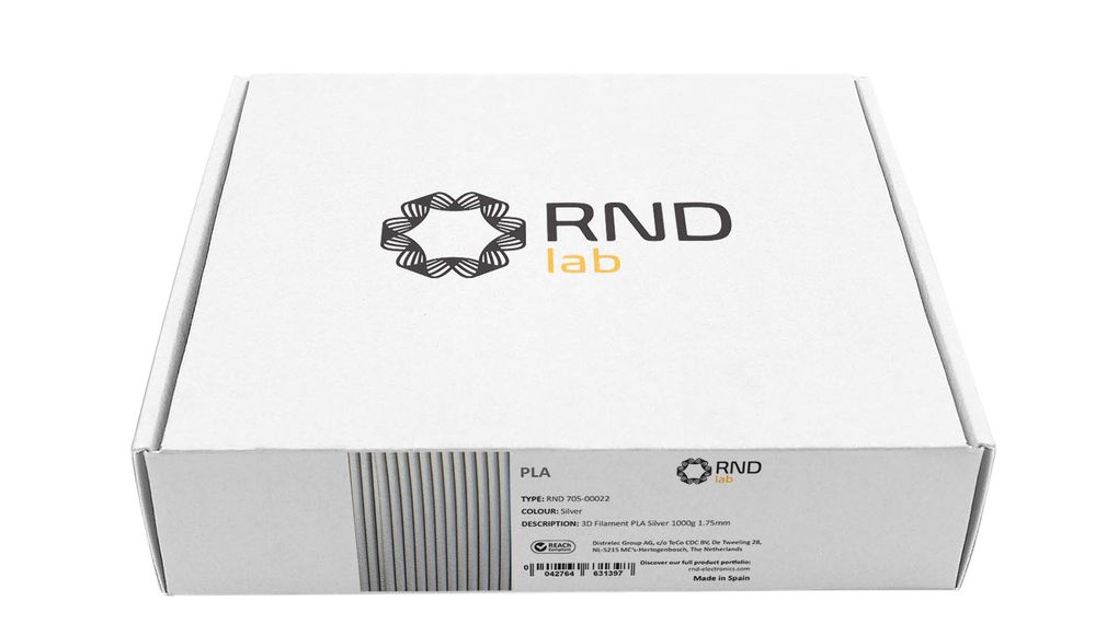 RND 705-00022 | RND Lab 3D Printer Filament, PLA, 1.75mm, Silver, 1kg | Distrelec Germany