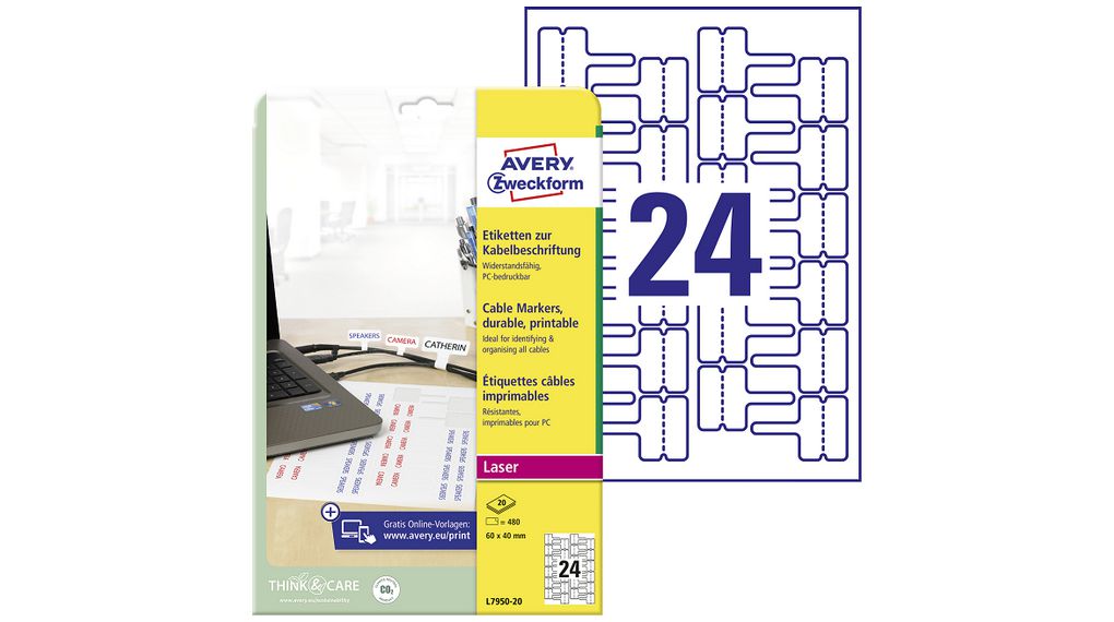 L7950-20 | Avery Zweckform Label, Polyester, 60 x 40mm, 20x 24pcs ...
