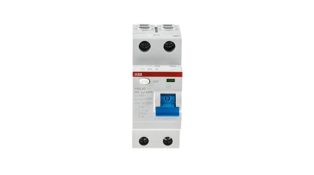 2CSF202001R1250 F202 AC-25/0,03 | ABB RCCB, 25A, 2 Pole, 30mA, Type AC ...