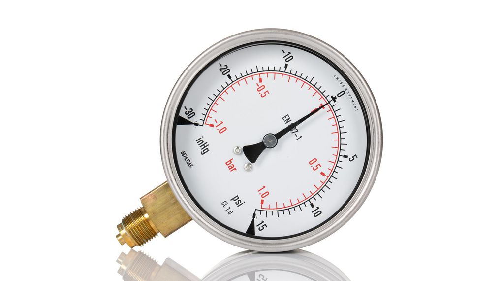 188992 | RS PRO G 3/8 Analogue Pressure Gauge 1bar Bottom Entry 100mm ...