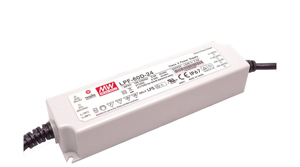 LPF-60D-24 | MEAN WELL LED Driver 60W 2.5A 14.4 ... 24V IP67 ...