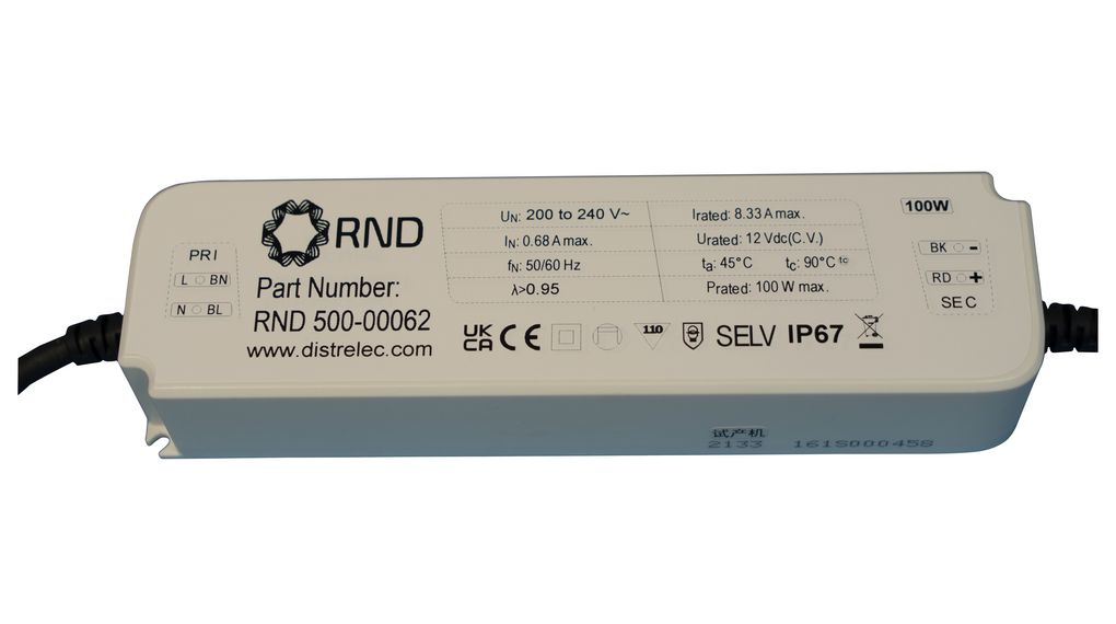 RND 500-00063 | RND LED Driver, Constant Voltage, 100W 4.17A 24V IP67 | Distrelec International