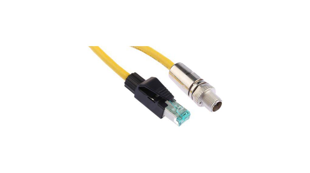 09478411001 | HARTING Straight Male M12 to Straight Male RJ45 Ethernet Cable, Yellow PUR Sheath ...