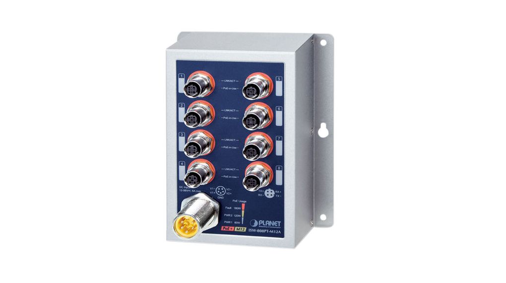 ISW-808PT-M12A | Planet PoE Switch, Unmanaged, 100Mbps, 180W, Ports 8 ...