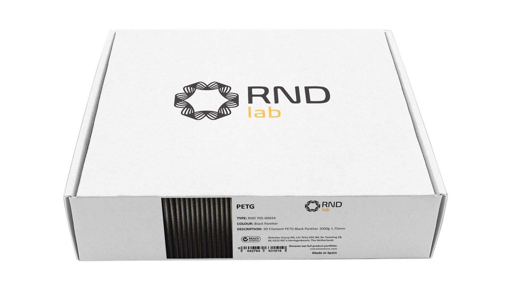 RND 705-00033 | RND Lab 3D Printer Filament, PETG, 1.75mm, Black Panther, 300g | Distrelec Germany