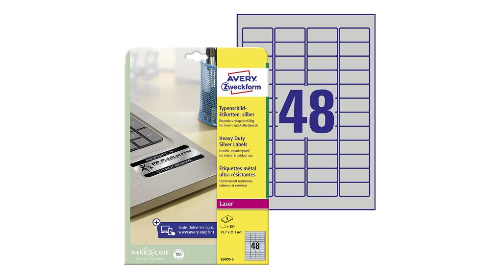 L6009-8 | Avery Zweckform Label, Polyester, 45.7 x 21.2mm, 8x 48pcs ...