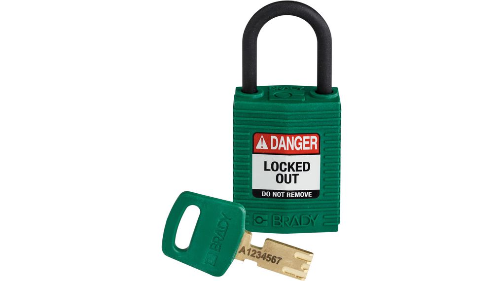 150182 | Brady SafeKey Compact Padlock, Keyed Different, Glass Filled Polyamide, Green ...
