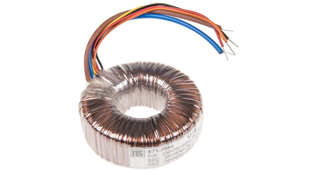 6718984 | RS PRO 230V ac, 2 x 25V ac Toroidal Transformer, 80VA 2 ...