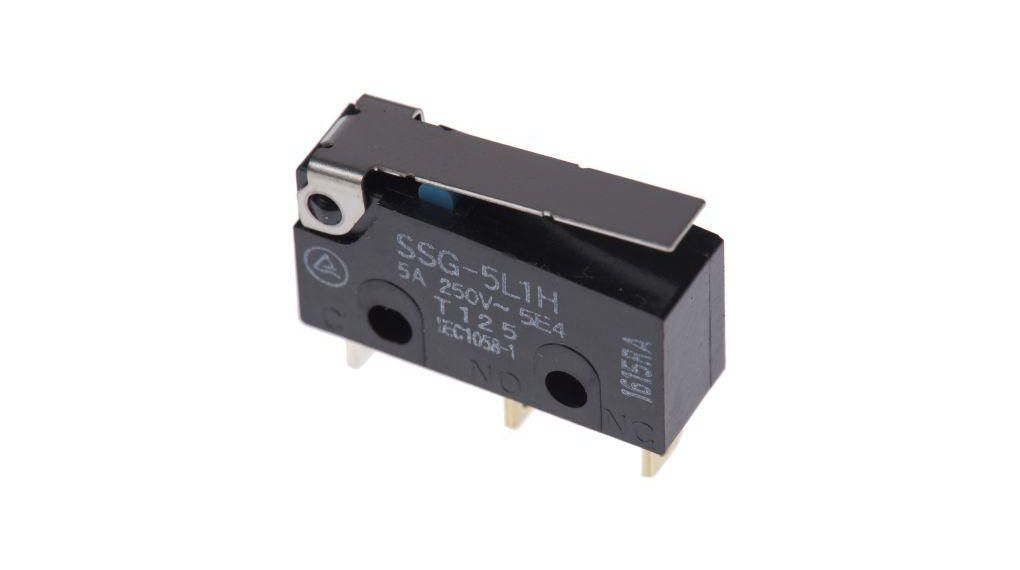 SSG-5L1H | Omron Electronic Components Omron Hinge Lever Subminiature Micro Switch, Solder ...