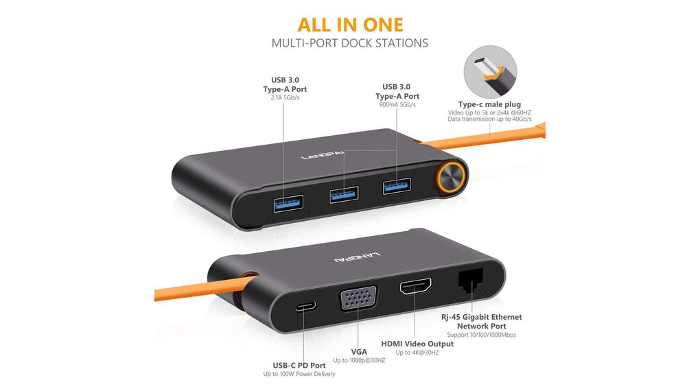 EX-1220HM | Exsys Docking Station, USB-C Plug, Bus-Powered, 100W, Ports ...