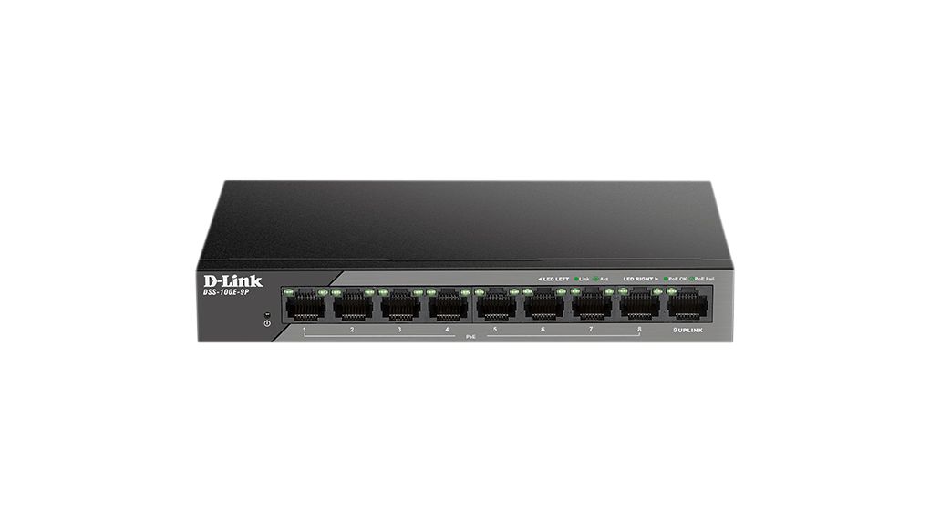 DSS-100E-9P | D-Link Switch PoE, Non géré, 1Gbps, 92W, Prises RJ45 9 ...