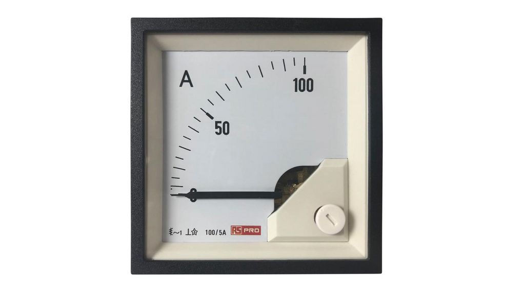 1862435 | RS PRO Analogue Panel Ammeter 100 (Scle) A, 100/5 (CT) A, 5 ...