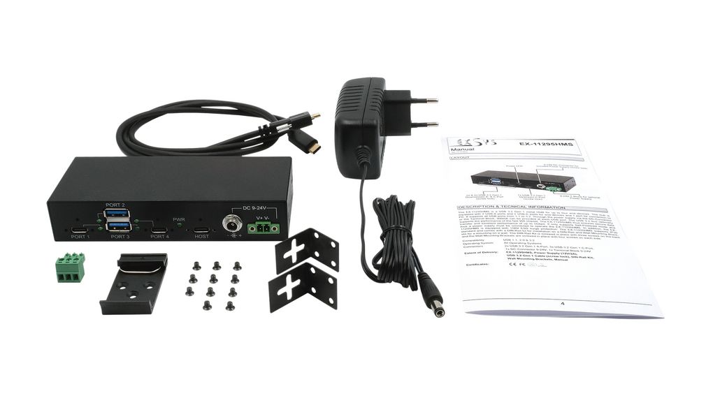 Ex 11295hms Exsys Industrial Usb Hub Usb 3 1 Usb A Socket Usb C