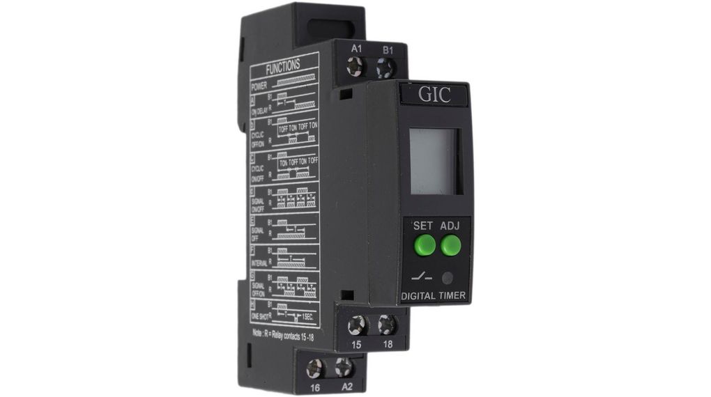 V0DDTS | GIC DIN Rail Mount Timer Relay, 24 → 240V ac/dc, 1-Contact, 0. ...