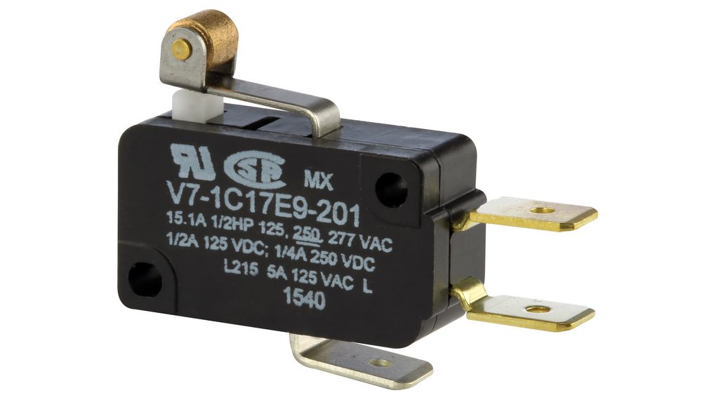 V7-1C17E9-201 | Honeywell Micro Switch, V7, 15A, 1CO, 1.72N, Roller ...