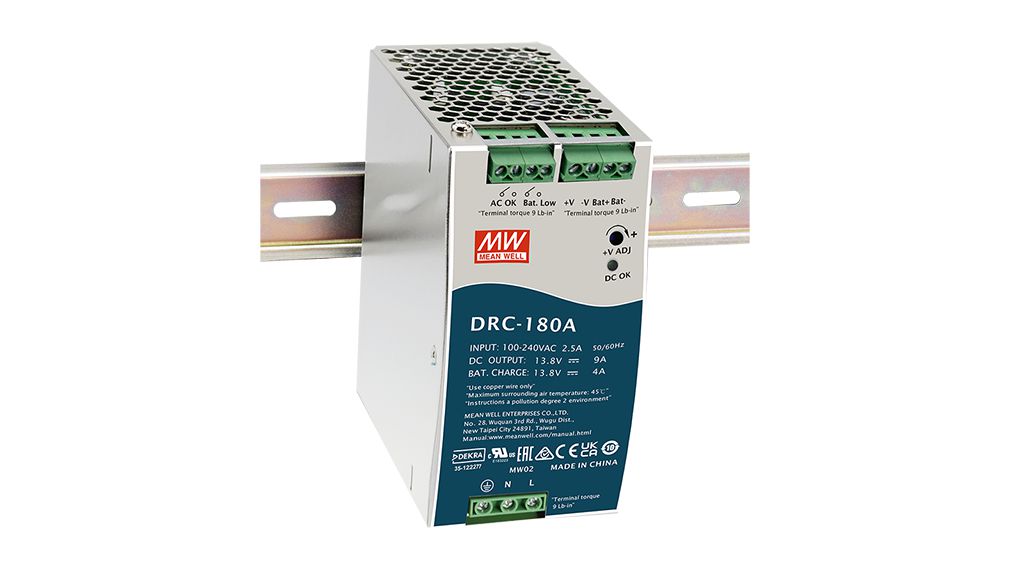 DRC-180B | MEAN WELL DIN Rail Power Supply, 90%, 27.6V, 6.5A, 179.4W ...
