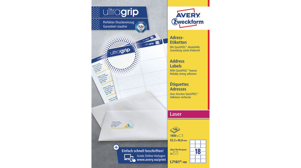 L7161-100 | Avery Zweckform Label, Paper, 63.5 x 46.6mm, 100x 18pcs ...