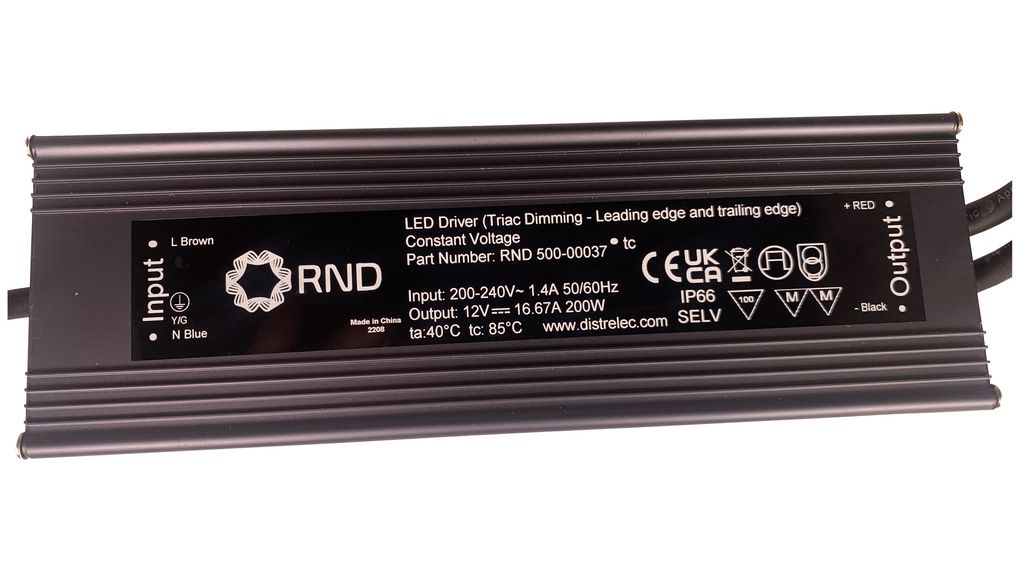 RND 500-00037 | RND LED Driver, Triac Dimmable CV, 200W 16.6A 12V IP66 ...