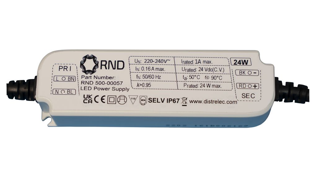 RND 500-00057 | RND LED Driver, Constant Voltage, 24W 1A 24V IP67 | Distrelec International
