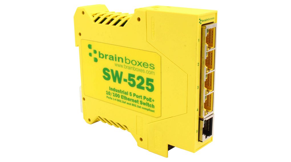 SW-525 | Brainboxes Industrial PoE Switch, Unmanaged, 100Mbps, 90W ...