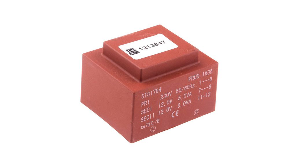 1213847 | RS PRO 2 x 12V ac 2 Output PCB Mount PCB Transformer, 10VA ...