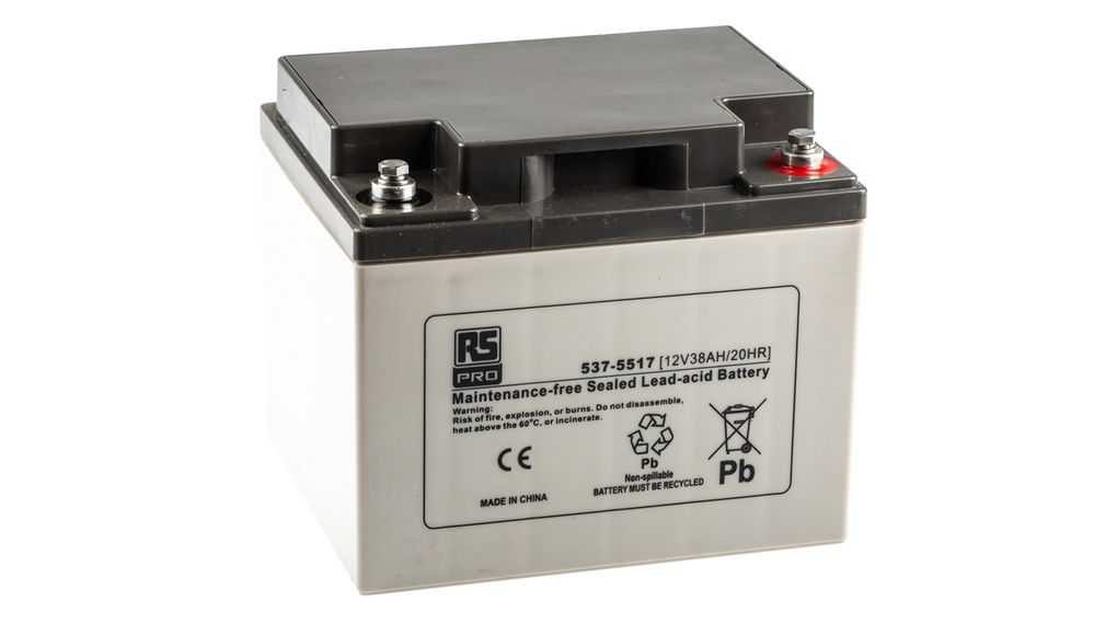 5375517 | RS PRO Rechargeable Battery, T6, Lead-Acid, 12V, 38Ah, Screw ...