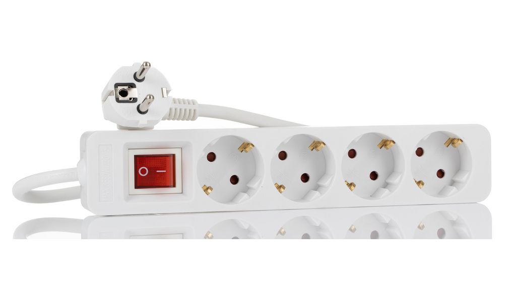 2222588 | RS PRO 1.5m 4 Socket Schuko Extension Lead, 250 V, IP20 1.5m ...