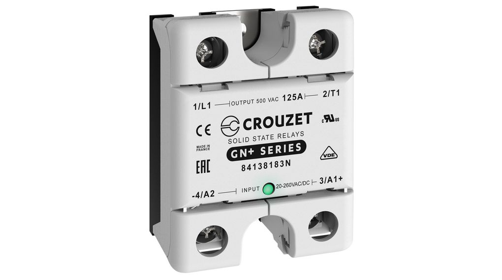 84138183N | Crouzet Solid State Relay, GN+, 125A, 500V, Screw Terminal ...