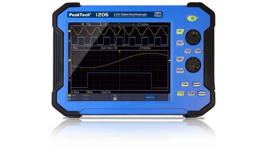 P 1206 + ISO CAL 4 | PeakTech Tablet Oscilloscope MSO / MDO 2x 70MHz ...