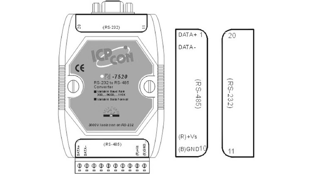 I-7520 CR | ICP-DAS Konverter, RS-232 - RS-485, Serial Ports 2 | Elfa Distrelec Sverige