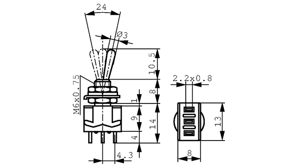 MTA 206 S | Knitter-Switch Miniature Toggle Switch (ON)-OFF-(ON) 2CO ...