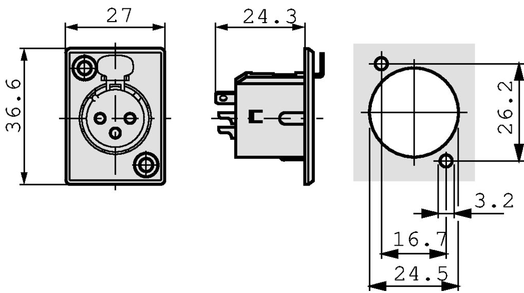 NC3FP-BAG-1 | Neutrik XLR Chassihylsdon, Uttag, Rak, Panelfäste, 3 ...