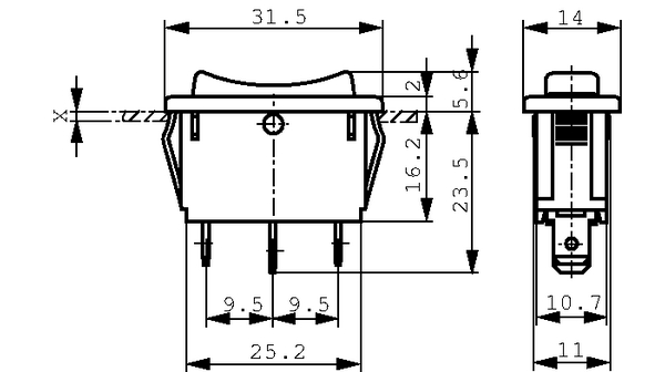 1838.1602 | Marquardt Rocker Switch, 6 A, 1CO, 250V, ON-OFF-(ON), IP40 ...