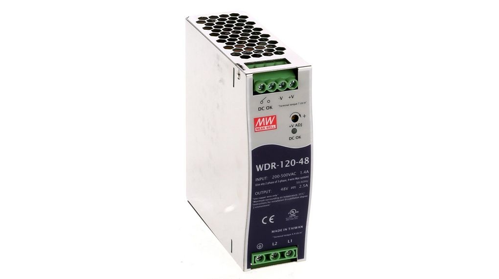 WDR-120-48 | MEAN WELL DIN Rail Power Supply, 92%, 48V, 2.5A, 120W ...
