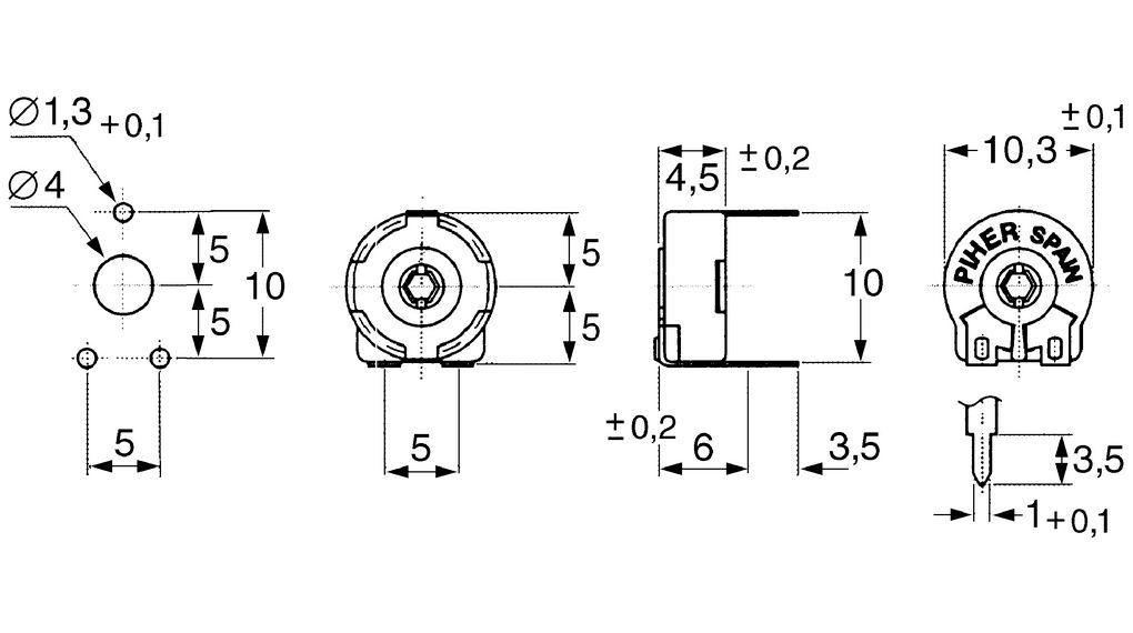 PT10MV10-105A1005-PM-S | Piher-Amphenol Trimmer Potentiometer 1MOhm ...