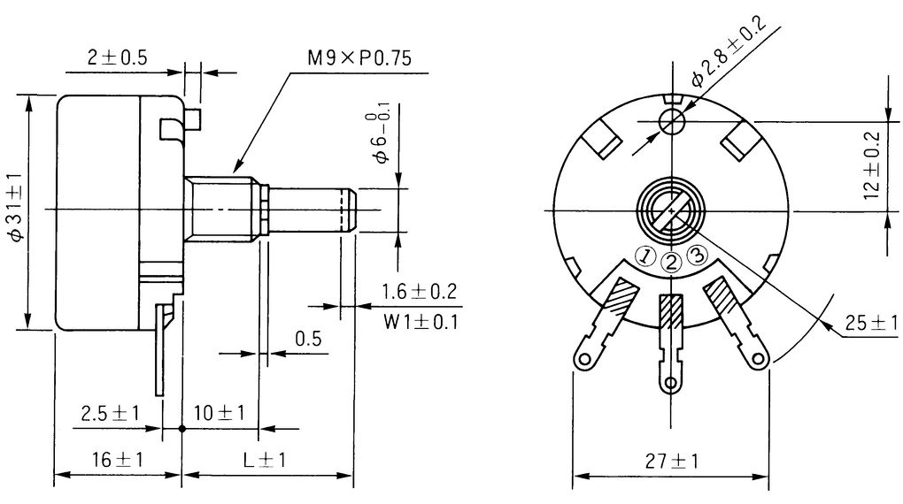 RA30Y30SB502 | Tocos Rotary Potentiometer 5kOhm 2.5W ±10 % Linear 31mm ...