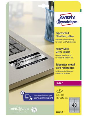 L6009-8 | Avery Zweckform Label, Polyester, 45.7 x 21.2mm, 8x 48pcs ...