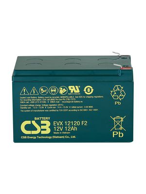 EVX12120F2 | CSB Energy Rechargeable Battery, Lead-Acid, 12V, 12Ah ...